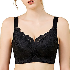 Wirefree Comfort Minimizer no Wire Wireless Full Coverage Plus Size Cute Comfy Minimizing Wide Strap Lifting Bra Push up Bras for Women dd Black 40C 40 C