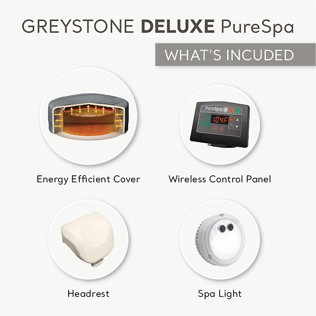 INTEX PureSpa Greystone Deluxe Inflatable Hot Tub, with with Built-in FastFill Inflation System, Spa Control App, and 4 Person Capacity, 83" x 28"