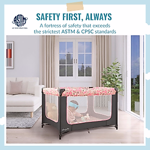 Dream On Me Zodiak Portable Playard in Grey and Pink, Lightweight, Packable and Easy Setup Baby Playard, Breathable Mesh Sides and Soft Fabric - Comes with a Removable Padded Mat