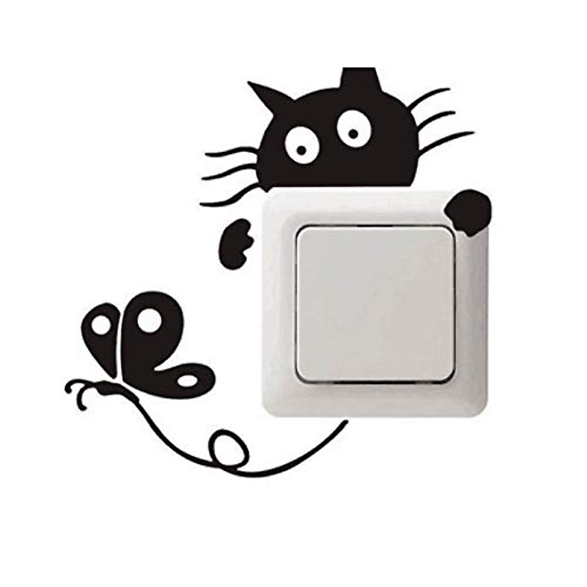 Removable Switch Sticker, 6 Pcs Cute Cats, Panda and Butterfly Cartoon Wall Sticker Decor, Family Light Switch Decals DIY Kids Bedroom Car Office Home Decoration