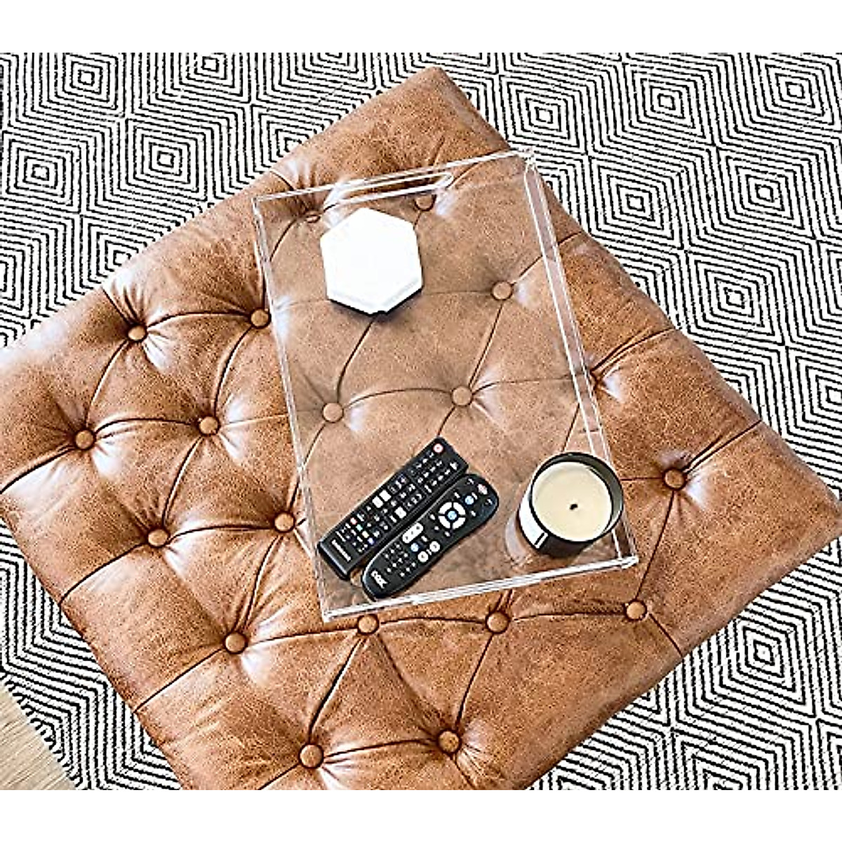 Durable Acrylic Tray Breakfast Serving Tray - 5MM Thick Big Rectangular Waterproof Acrylic Serving Platter with Handles for Coffee, Tea, Food -Elegant Acrylic Decorative Tray (Clear Tray-16''x12'')