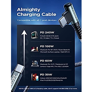 AINOPE 240W USB C to USB C Cable 6.6ft/2Pack, Type C to Type C Cable Fast Charging, USB C Charger Cable Right Angle Compatible with MacBook Pro/Air, iPad Pro 12.9/11/Air/Mini, Samsung S23/22/21/20