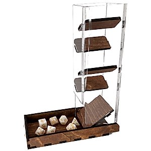 C4Labs Dice Tower & Tray | Clear with Wooden Paddles | Watch The Dice Decide (Walnut)