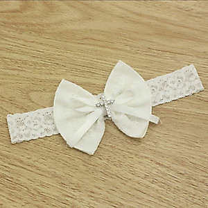 White Baby Bow Headband for Baptism Christening Satin Lace Hair Band with Cross for Toddler (A-off white bow headband, 6 months-2 years old)