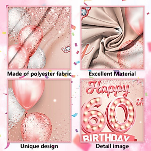 Happy 60th Birthday Rose Gold Banner Cheers to 60 Years Old Backdrop Confetti Balloons Theme Decor Decorations for Women 60 Years Old Pink Birthday Party Supplies Bday Background Favors Gift Glitter