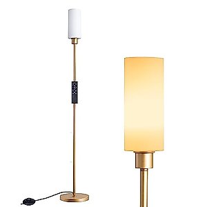 EDISHINE LED Corner Floor Lamp with Glass Lampshade, Modern Dimmable Lamp with Remote, 5 CCT, 65" Tall Standing Light for Living Room, Bedroom, Office, Bulb Included (Gold)