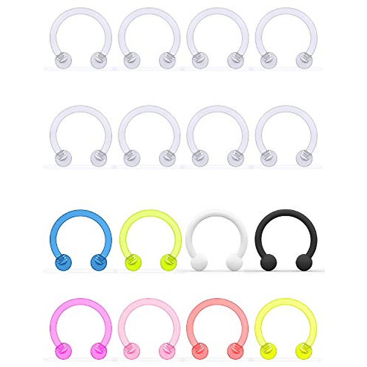 Yaalozei 16G Clear Plastic Lip Ring Hoop Nose Septum Eyebrow Ring Flexible Silicone Cartilage Tragus Helix Rook Daith Guages Earring Smiley Piercing Jewelry Retainer Surgery Sport Work Women Men 10mm