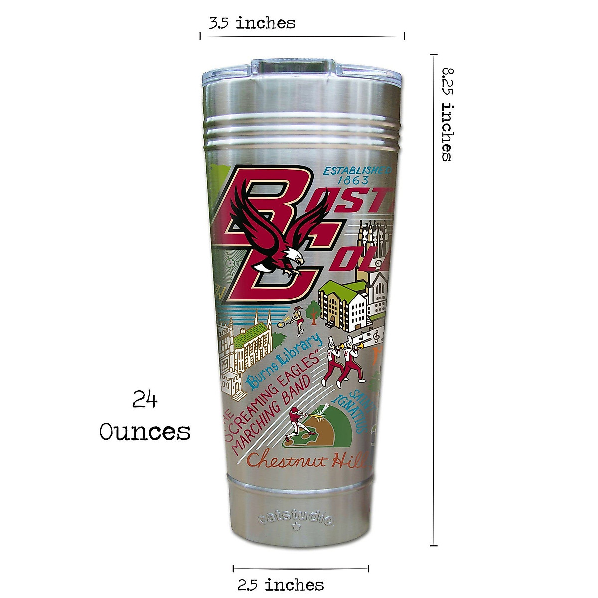 Catstudio Boston College Collegiate Thermal Tumbler | Triple Wall Insulation With Non Slip Bottom | Great College Travel Cup for Water, Coffee, Tea, or Smoothies
