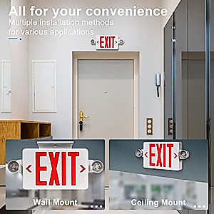 LED Exit Sign with Emergency Light, Red Exit Sign Light with 90 Minute Battery Backup, Red Letter Emergency Exit Sign Light with Two Adjustable Heads, AC 120-277V, UL Listed (1-Pack)