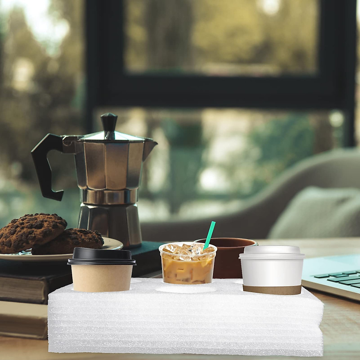 GANAZONO 2Pcs Milk Tea Cup Holder Cup Tray Floating Tray for Pool Takeout Beverage Carrier Foam Drink Carrier Holder Trays Insulated Drink Carrier White Dashboard Pearl Cotton Portable