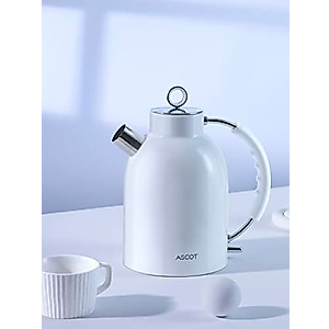 Electric Kettle, ASCOT Stainless Steel Electric Tea Kettle, 1.7QT, 1500W, BPA-Free, Cordless, Automatic Shut-off, Fast Boiling Water Heater - White