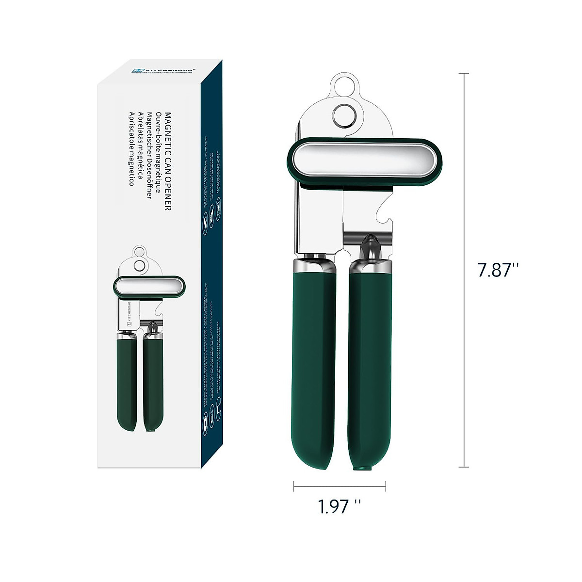 KITCHENDAO Manual Can Opener, Super Sharp Sandvik 12C27 Blade, Handheld Can Opener with Magnet, Smooth Edge Cut, Soft Grip, Oversized Knob for Seniors & Arthritis, Easy to Use, Green