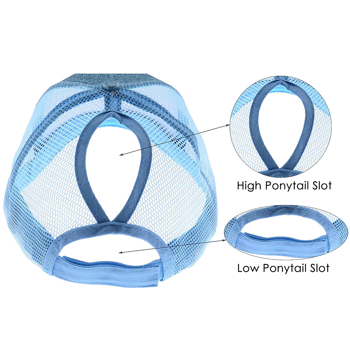 Anna-Kaci Womens Baseball Cap Glitter Ponytail Hat High Messy Bun Ponycap Trucker Dad Hat, Blue