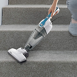 Black & Decker BDST1609 3-in-1 Corded Lightweight Handheld Cleaner & Stick Vacuum Cleaner, White with Aqua Blue