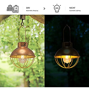 YAKii 2 Pack Solar Lantern Hanging Waterproof Outdoor Metal Solar Lamp with Warm White Light Decorate for Yard Garden Pathway Patio Porch Decor (Gold)