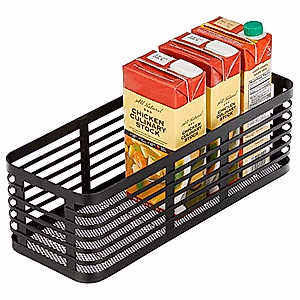 mDesign Modern Decor Flat Steel Wire Organizer Bin Basket - Storage for Kitchen Pantry, Bathroom, Laundry, Organizing Holder for Food, Coffee, Fruit, Blankets, Toys - Carson Collection - Matte Black