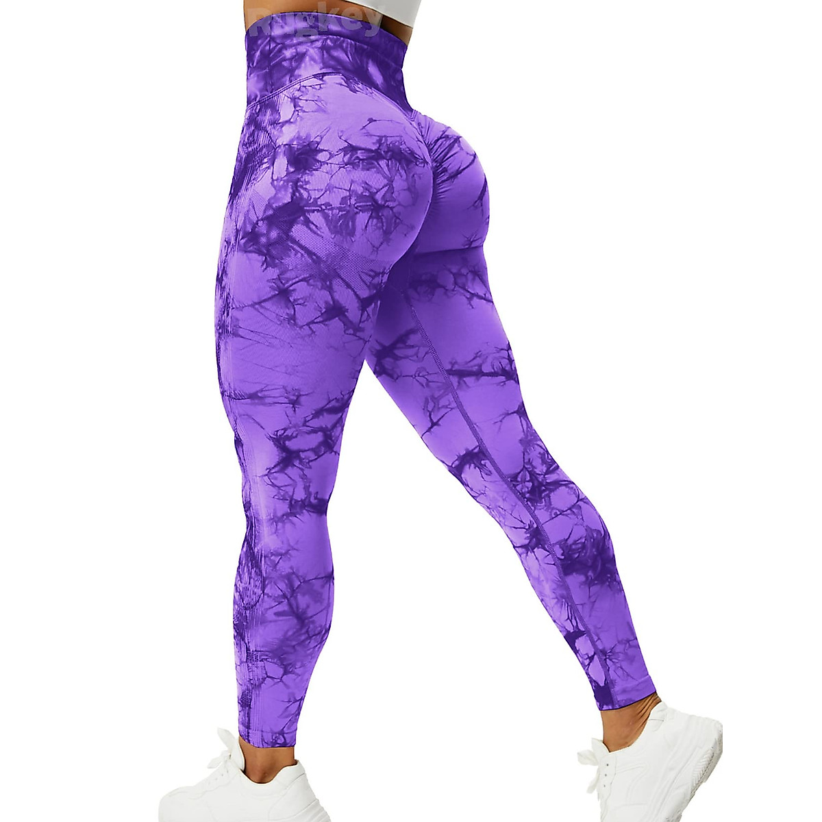 Rugkey Scrunch Butt Lift Leggings for Women Tie Dye High Waist Seamless Gym Workout Yoga Pants Ruched Booty Compression Tights Purple L