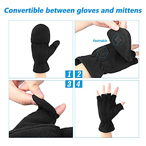 OZERO Fingerless Gloves 3M Thinsulate Convertible Winter Warm Mittens Insulated Polar Fleece Windproof for Running/Cycling/Walking Dogs Thermal for Man and Women (Large,Black)
