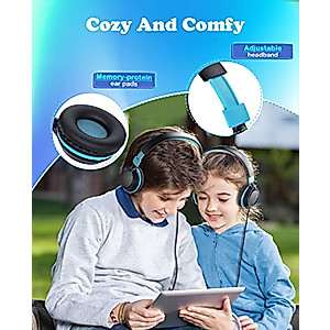 DyBaxa Kids Headphones Wired, Foldable On Ear Headset, Volume Limiter 94dB, Over-Ear Headphones for School Online Classes Travel Children, 3.5mm Jack Compatible Smartphones, Black Blue