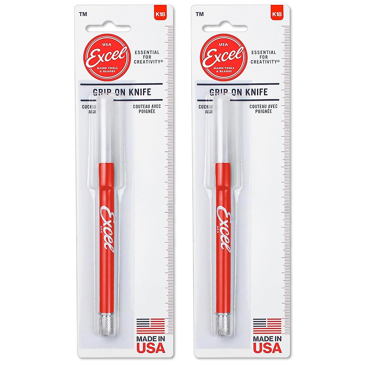 Excel Blades Soft Grip Craft Knife Set, Soft Grip Fine Point Angled Blades for Precision Cutting & Trimming, Multi-Purpose Hobby, Scrapbooking, Crafting Tools, Red, 2-Pack With 10 Replacement Blades