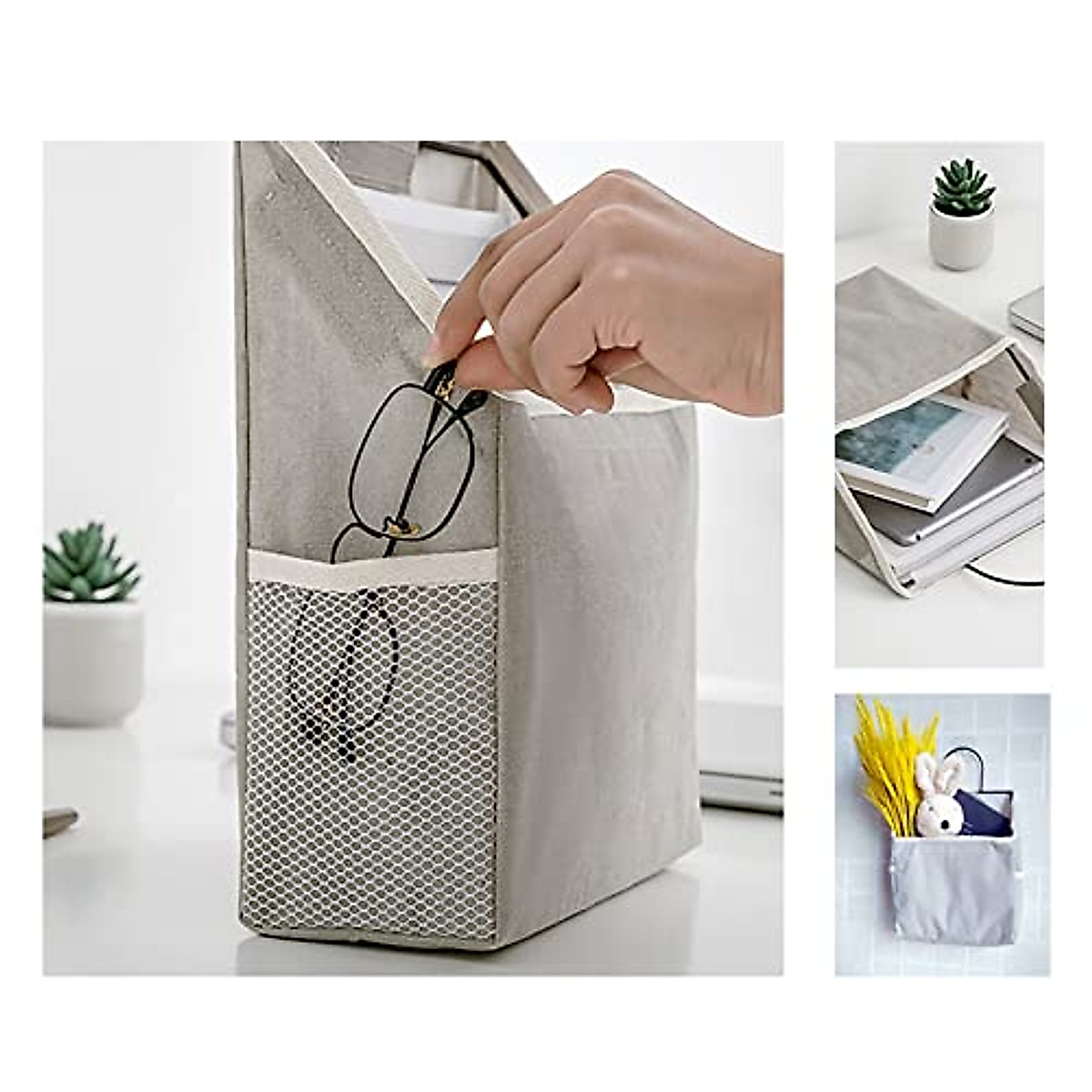 SMALIGOLA 2 Pack Wall Hanging Storage Bag, Hanging Organizer Bag with Sticky Hook, Wall Organizer for Dormitory Bathroom Bedroom Kitchen (Gray)