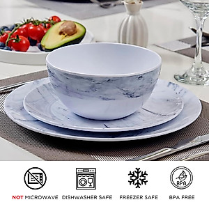 TP 12-Piece Dinnerware Set, Melamine Dishes Set with Bowls and Plates, Non-breakable Lightweight Dinner Service for 4, Marble Pattern