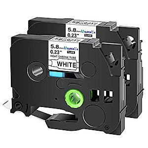 USUPERINK Compatible for Brother P-Touch 3PK HSe-611 HSe611 HS-611 HS611 Black on Yellow and 2PK Hse-211 Hse211 Black on White 5.8mm 0.23'' Heat Shrink Tubing Label Tape for Wire Cable