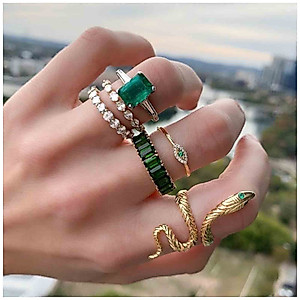 Yheakne Punk Snake Finger Rings Emerald Band Rings Adjustable Gold Knuckle Joint Rings Stackable Evil Eye Rings Set Gothic Statement Rings for Women and Girls Gifts