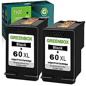 GREENBOX Remanufactured 60XL Black Ink Cartridge Replacement for HP 60XL 60 XL Cartridge for PhotoSmart C4780 C4680 C4795 C4640, Deskjet F4480 F4440 F2430 F4280, Envy 110 120 111 114 (2 Black)