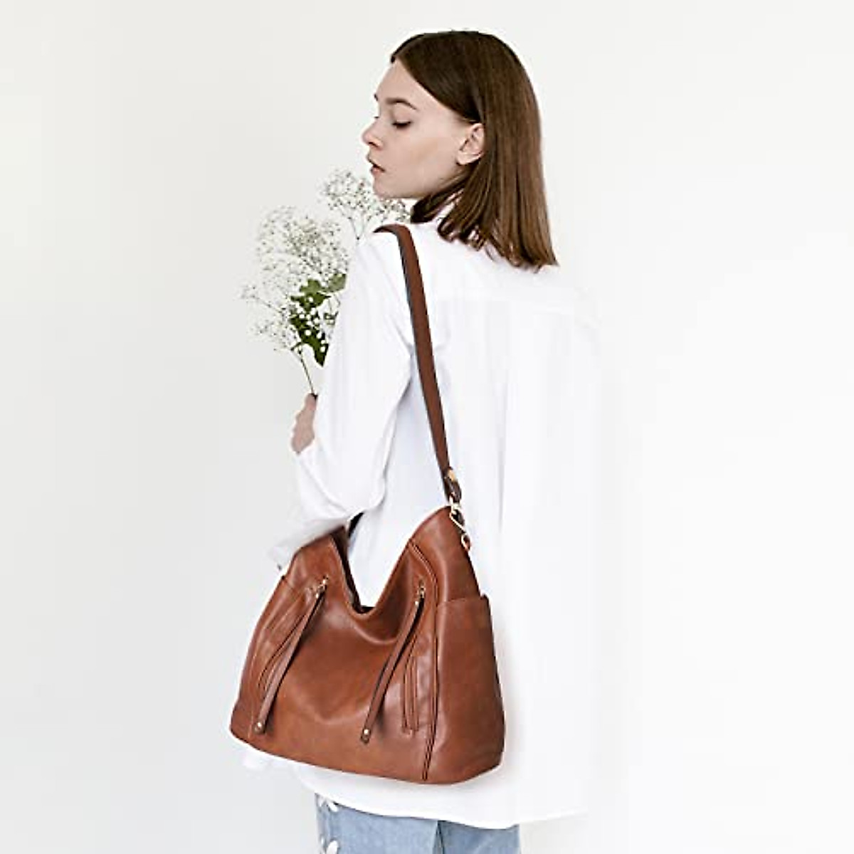 EXTREE Large Women's Leather Handbag with Multi-Functional Zipper, Crossbody and Shoulder Bag for Daily Use