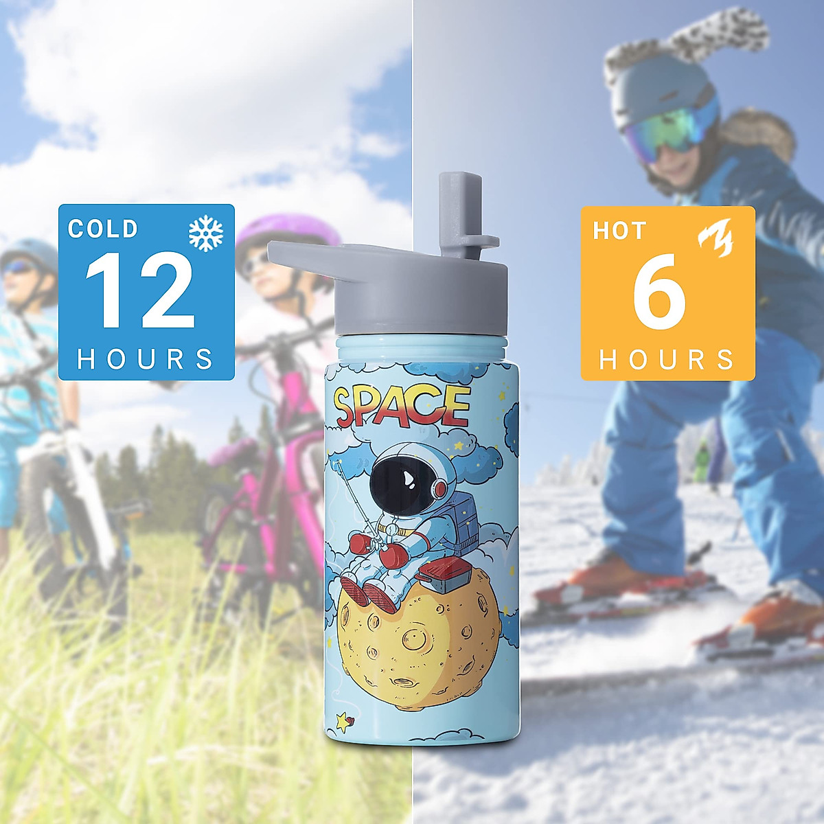 Weboia Astronaut water bottle kids For School Insulated Mug Birthday Gifts For Girls Stainless Steel space Water Bottles with straw christmas gifts for Boys 15 oz