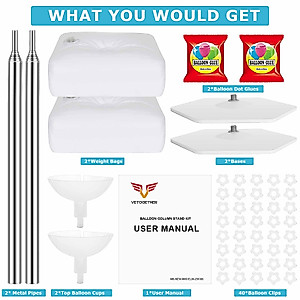 2 Set Balloon Column Stand Kit for Floor, VETOGETHER 2024 Updated Balloon Tower Stand Kit with Heavy Base, Adjustable Metal Balloon Stand for Party Decoration