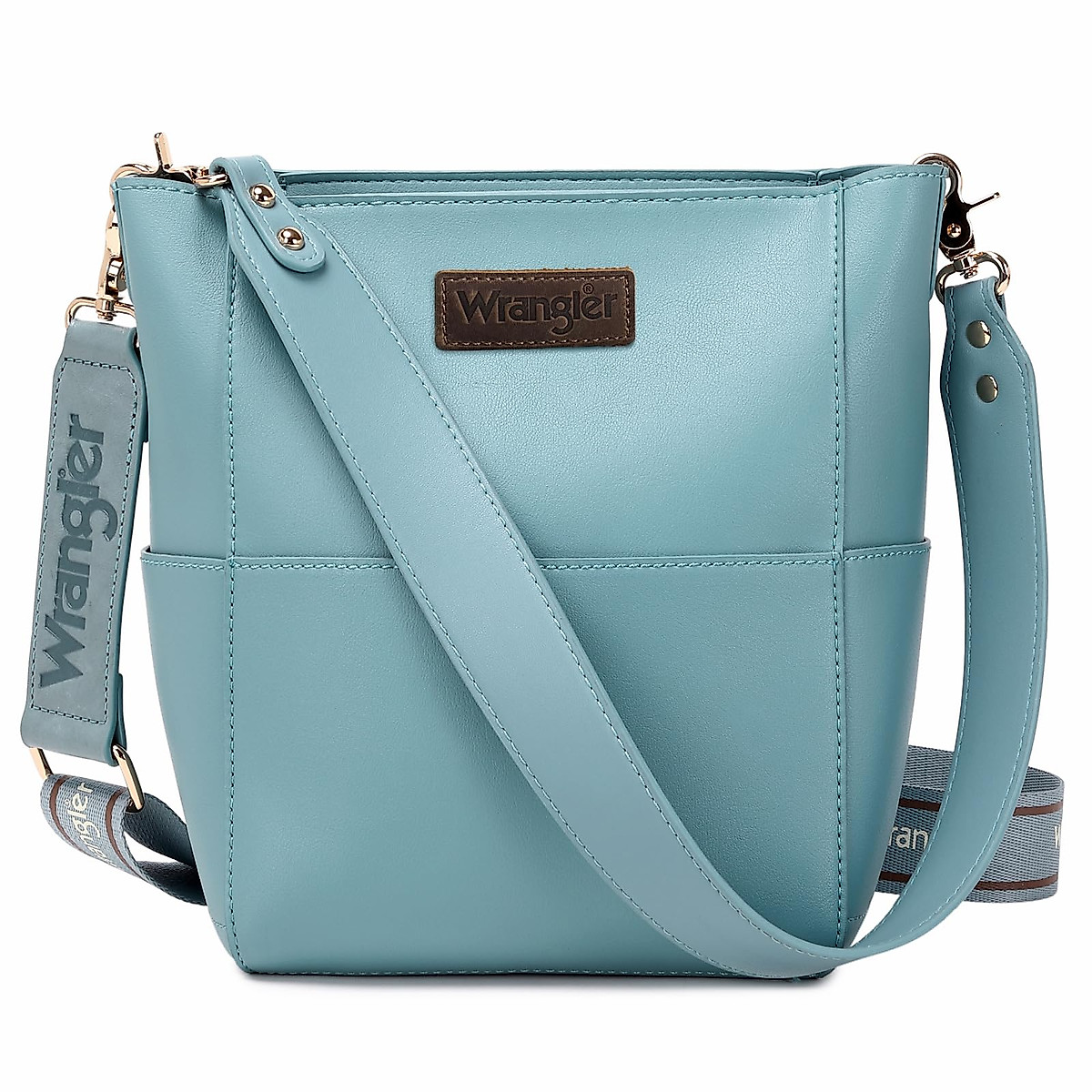 Wrangler Bucket Handbags for Women Crossbody Purse with Guitar Strap and Hobo Bag Organizer Insert Tote Oversized Blue WG67-9182BL