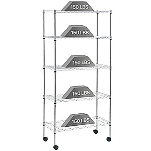 Dkelincs Wire Shelving Unit 30''L×14''W×60''H NSF Metal Storage Shelves 5 Tier Height Adjustable Wire Shelf with 4 Wheels for Kitchen Office Pantry Bathroom Garage, Chrome
