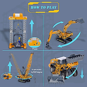 CloverCat Construction Toys for Kids - Toy Construction Vehicles Playset with Excavator, Tractor Truck, Backhoe, Crane, Dump Trucks - Great Birthday Gift for 3 4 5 Year Old Boys & Toddlers (Set 3)