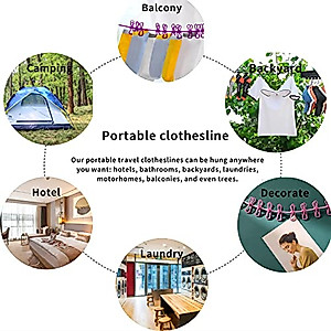 Zhoudafu 4 Pack Portable Travel Clothesline with 12 Clothespins, Windproof Clothing line with 12 Clothes Clips for Indoor Laundry&Balcony Clothes Drying line, Outdoor Camping Accessories (Purple)