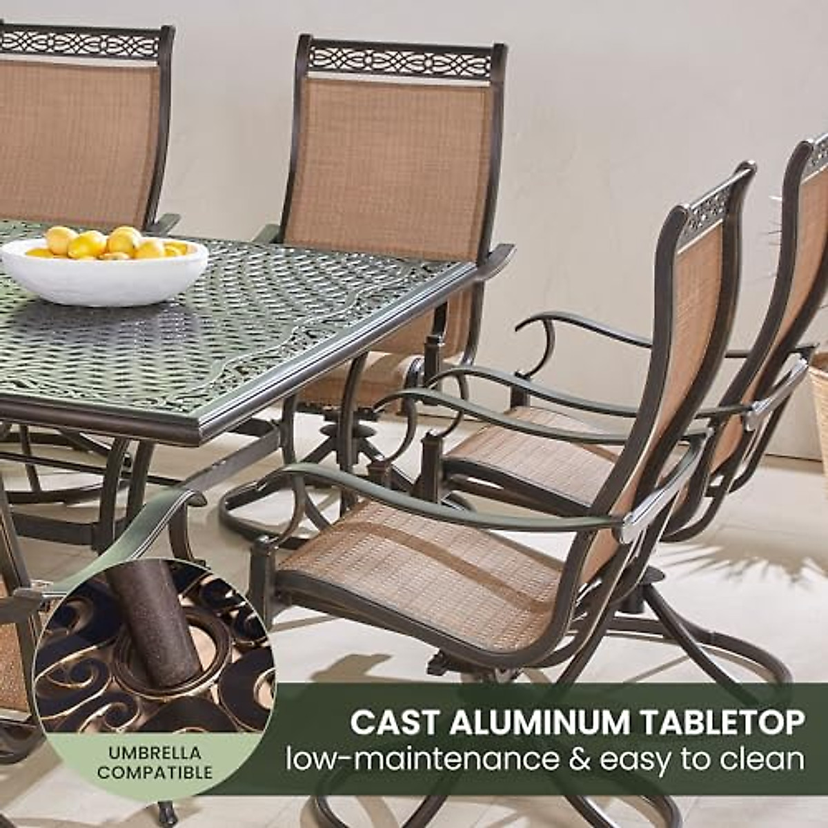 Hanover Manor 11-Piece Outdoor Dining Set with 10 Comfortable Swivel Rockers and an Extra-Large 60" x 84" Aluminum Cast-Top Dining Table, 10 person Patio Table and Chairs for Backyard, Deck, Porch