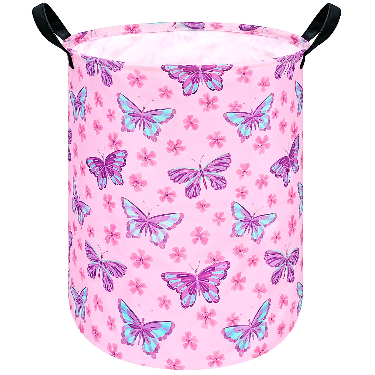 HUAYEE 19.7 Inch Baby Laundry Basket Girls Laundry Hamper Storage Basket Fabric Material Organization Basket, Storage Bin, Toy Box,Gift Basket with Handles for Room (Butterfly)