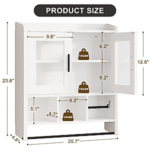 PETKABOO Small Bathroom Storage Cabinet Wall Mounted, Bathroom Wall Cabinet with Towels Bar, Medicine Cabinet with Doors and Adjustable Shelves, Bathroom Cabinet Wall Mounted, Over Toilet Cabinet