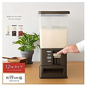 i Kito 26 Pounds Rice Dispenser with Measuring Container,Large Countertop Kitchen Storage for Dry Food,Oatmeal, Beans, Grains, Kitchen Organization Box,Coffee Black