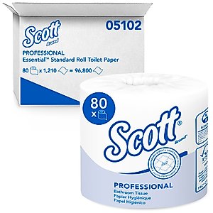 Scott® Professional Standard Roll Bathroom Tissue (05102), White, 80 Rolls/Case, 1,210 Sheets/Roll, 96,800 Sheets/Case