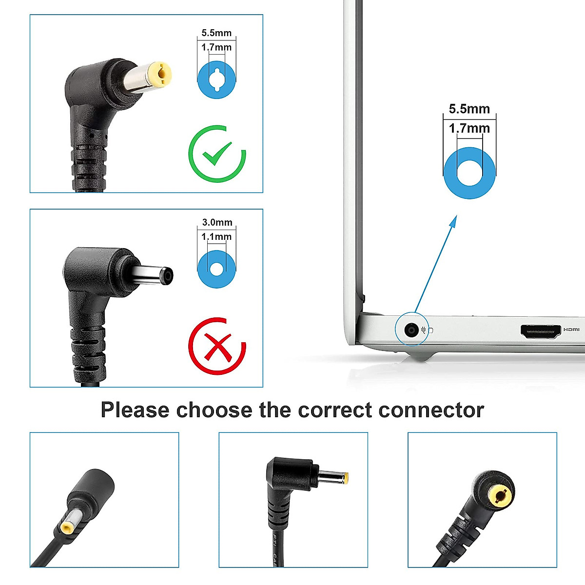 AC Adapter Power Charger Replacement for Dell Inspiron Mini 9 10 10V 12 910 1010 1011 1012 1018 1210 1090-1893 Mini Duo Tablet Vostro A90 Y200J ADP-50SB FSP030-DQDA1 LC.ADT00.006 PP39S 330-2063 30W