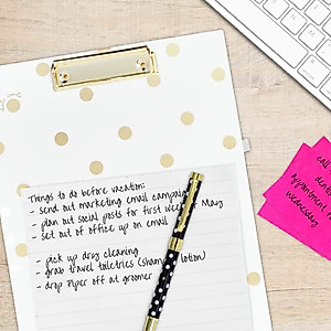 Kate Spade New York Clipboard Folio with Low Profile Clip, Professional Padfolio Includes Lined Notepad, Pen Loop, and Pocket, Gold Dot with Script