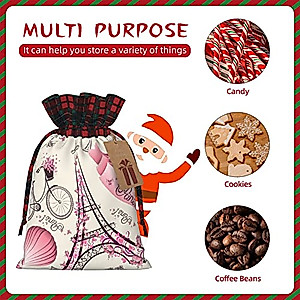 Allgobee Christmas Drawstring Gift Bags Romantic-Paris-Eiffel-Tower Buffalo Plaid Drawstring Bag Party Favors Bags