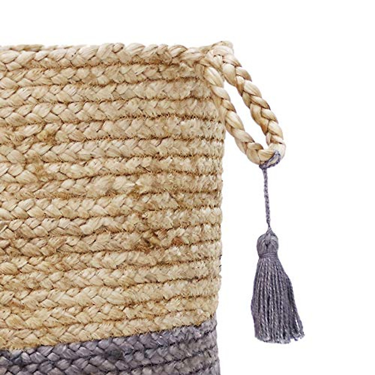 LR Home Two-Tone Natural Jute Woven Decorative Storage Handles Baskets, 17" x 17" x 17", Tan/Gray