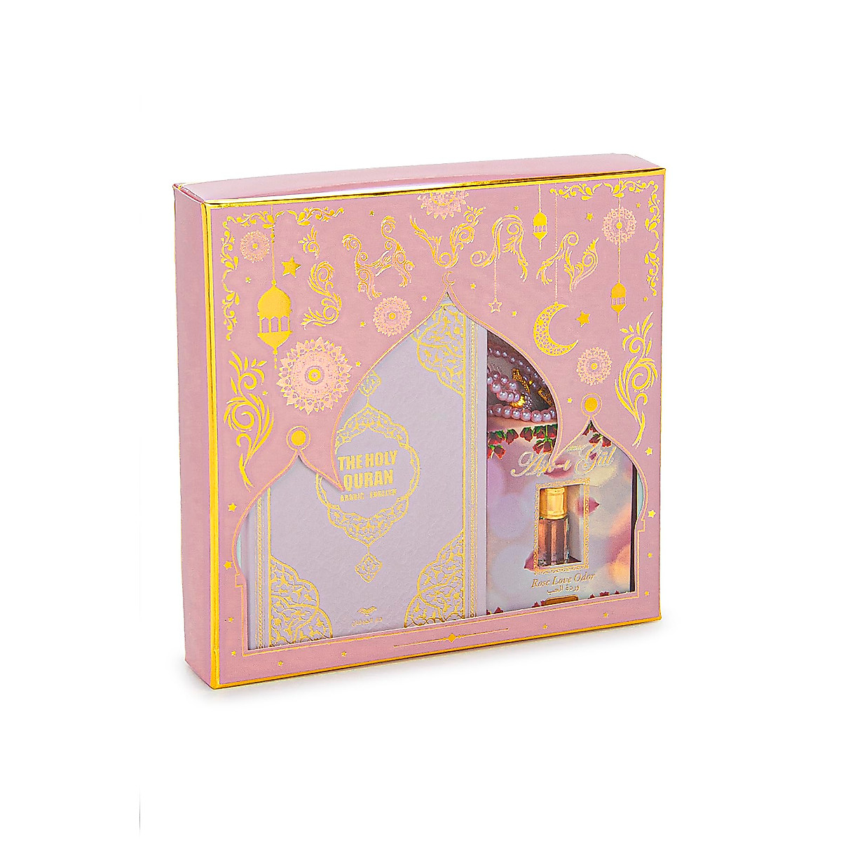 ihvan online Prayer Gift Set for Hajj and Umrah, Muslim Prayer Rug, Prayer Mat, Beads Taasbih, Holy Quran Translated English, Muslim Praying Mat, Islamic Gift Set for Ramadan & Eid, Pink