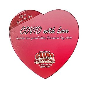 GIANTmicrobes COVID with Love Heart Box - Spread the Love with Adorable Heart Box, Includes two Special Edition Pink and Red COVID Plush Keychains