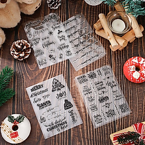 Whaline 4 Sheet Christmas Words Clear Stamps Greeting Words Santa Xmas Tree Pattern Silicone Transparent Stamps Border Stamp Cards for DIY Craft Card Making Scrapbooking Embossing Album Decor