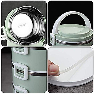 Bento Stackable Lunch Box Stainless Steel Thermal Compartment Multi-layered Leakproof Lunch Containers Insulated Bento Box, Thermal Compartment Lunch/Snack Box 3 tier Green