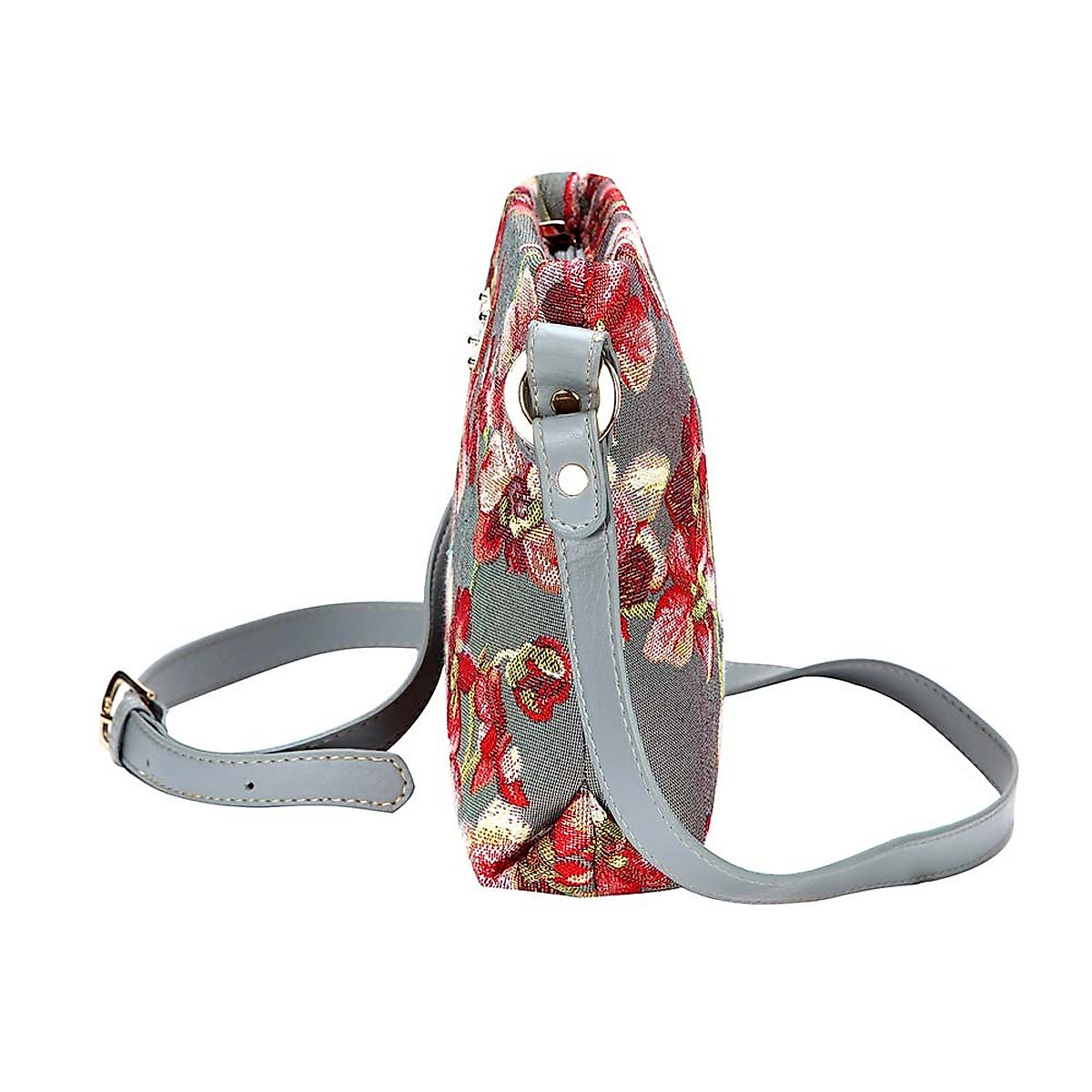 Signare Tapestry Crossbody Bag Shoulder Purse for Women In Orchid Grey and Red Design (XB02-ORC)